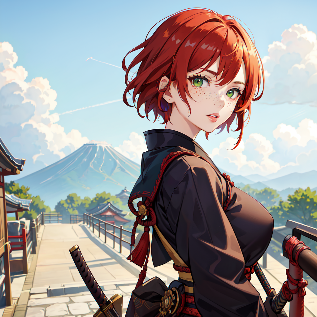 Anime Girl With Short Red Hair And Green Eyes